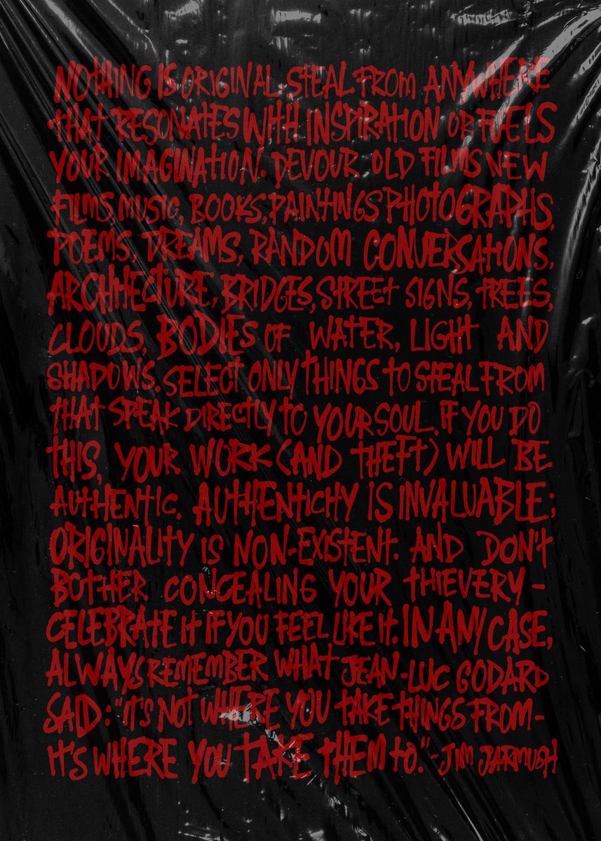 'Jim Jarmusch, Nothing Is Original Quotes' Poster, picture, metal print ...