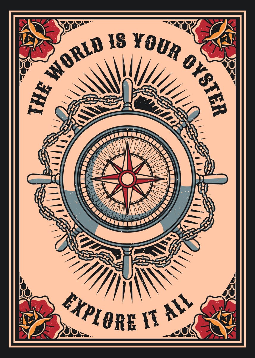 'Ship's Wheel Compass Design' Poster, picture, metal print, paint by ...