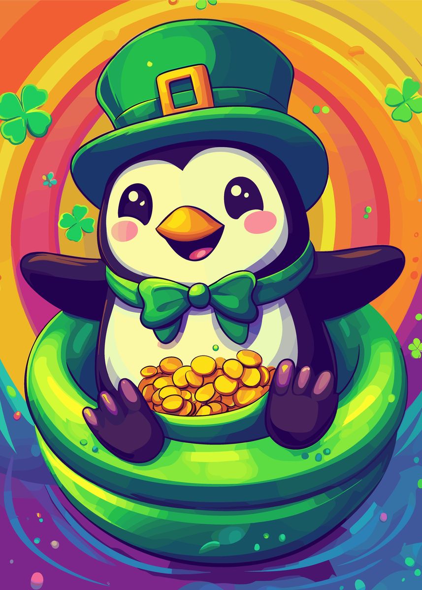 'Lucky Penguin St. Patrick's Day' Poster, picture, metal print, paint ...