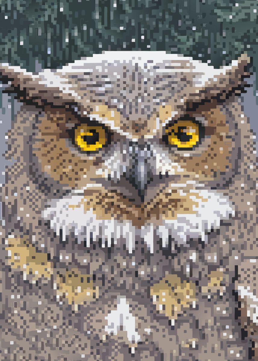 'Great Horned Owl Pixel Art' Poster, picture, metal print, paint by ...