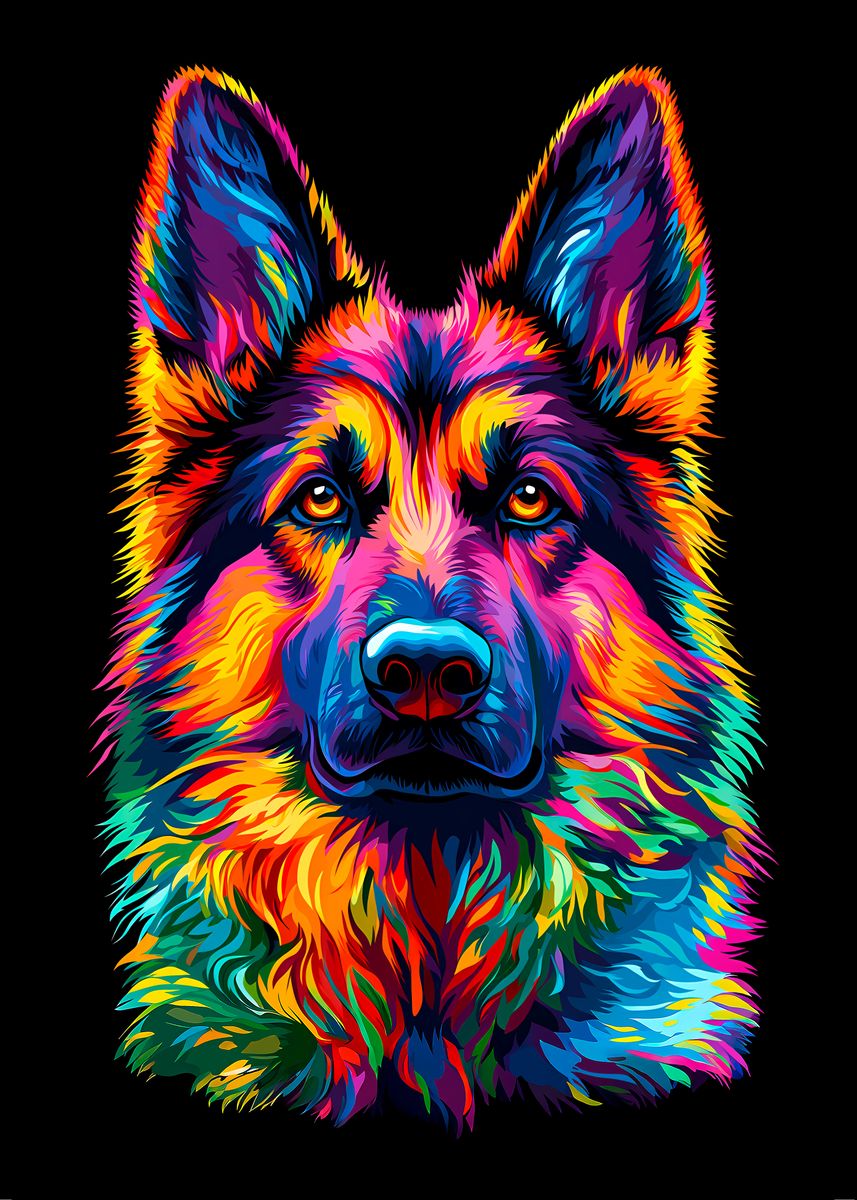 'Rainbow German Shepherd' Poster, picture, metal print, paint by Leoni ...