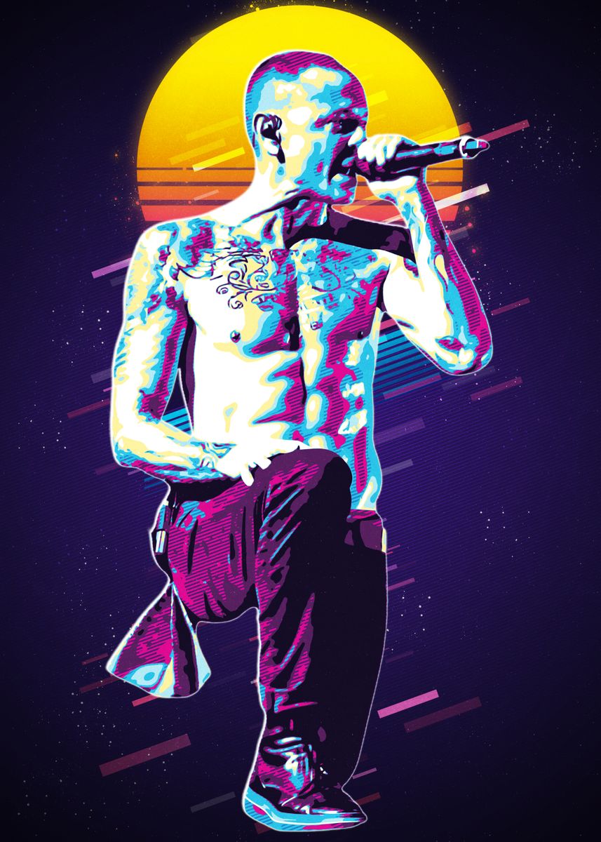 'Chester Bennington 80s Retro' Poster, picture, metal print, paint by ...