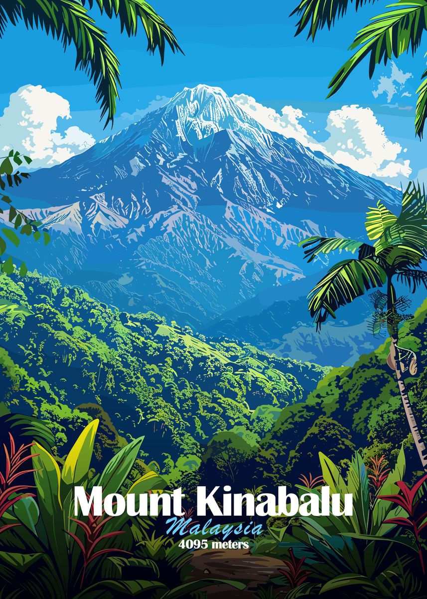 'Mount Kinabalu, Malaysia' Poster, picture, metal print, paint by Mason ...