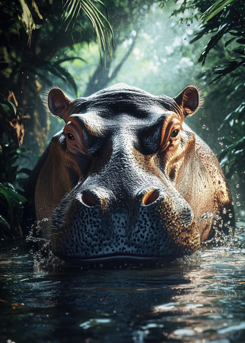 'Hippopotamus in Jungle' Poster, picture, metal print, paint by Rawbin ...