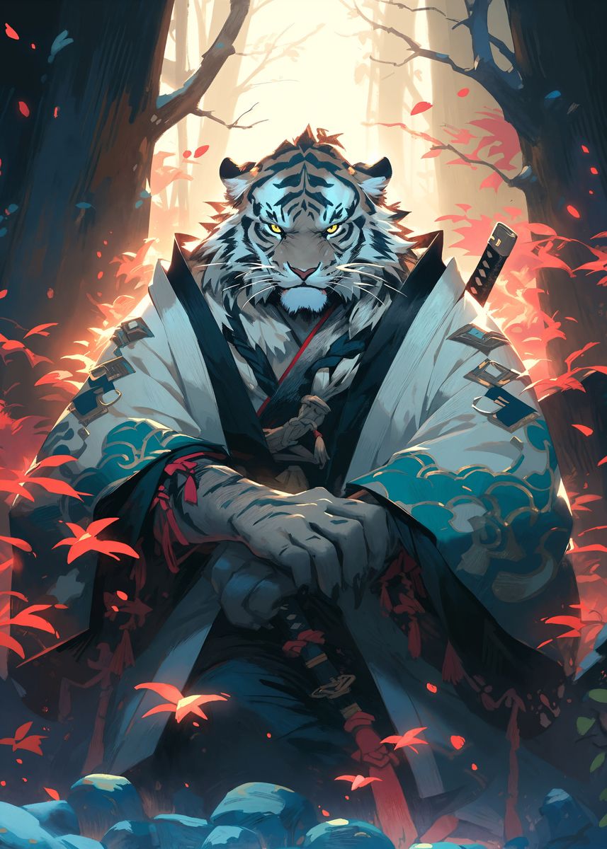 'White Tiger Samurai' Poster, picture, metal print, paint by SuperNova ...