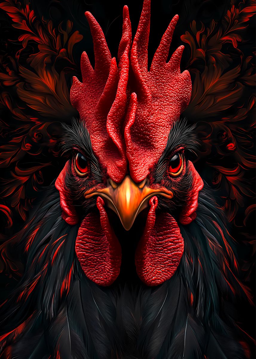 'Fierce Rooster Portrait' Poster, picture, metal print, paint by K3xiao ...