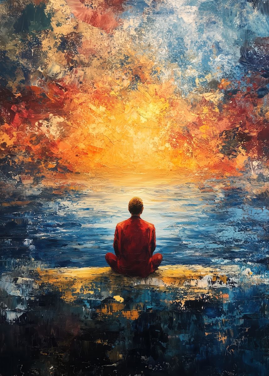 'Man Contemplating Sunset' Poster, picture, metal print, paint by ...