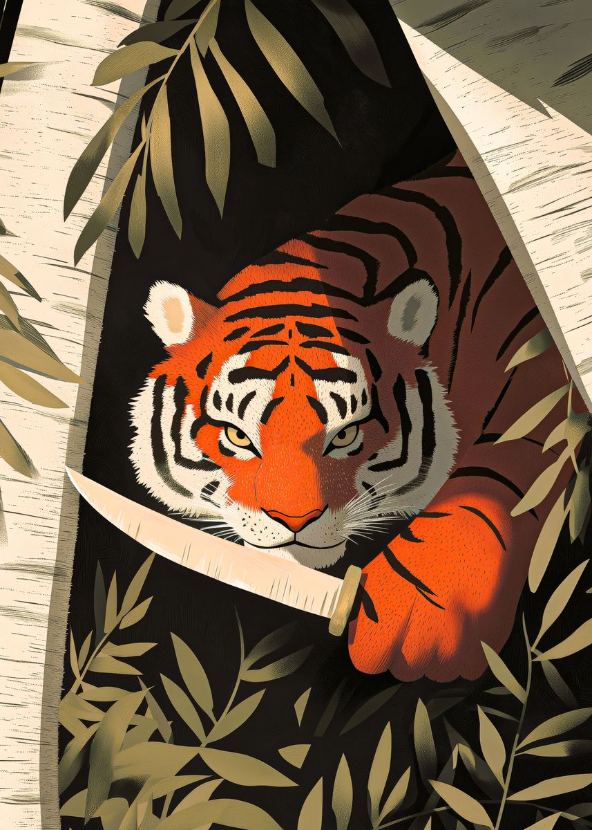 'Bad Tiger with Knife' Poster, picture, metal print, paint by Lorence ...