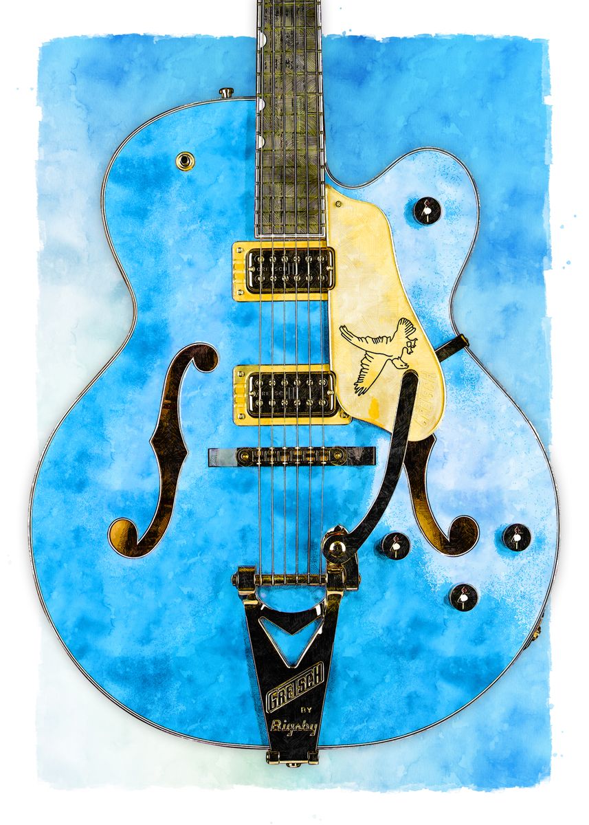 'Gretsch Guitar Blue Vintage' Poster, picture, metal print, paint by ...