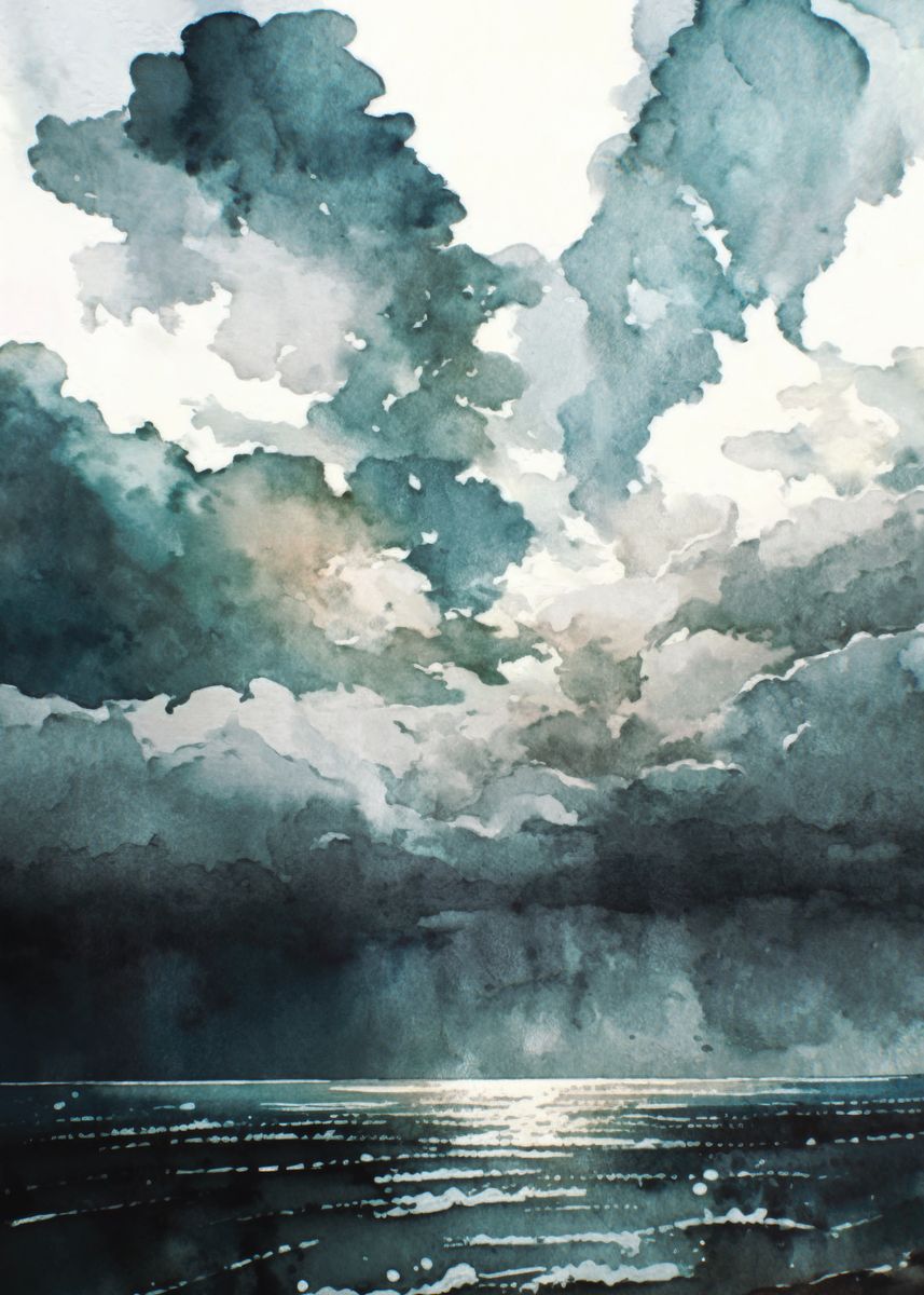'Watercolor Storm Clouds' Poster, picture, metal print, paint by ...