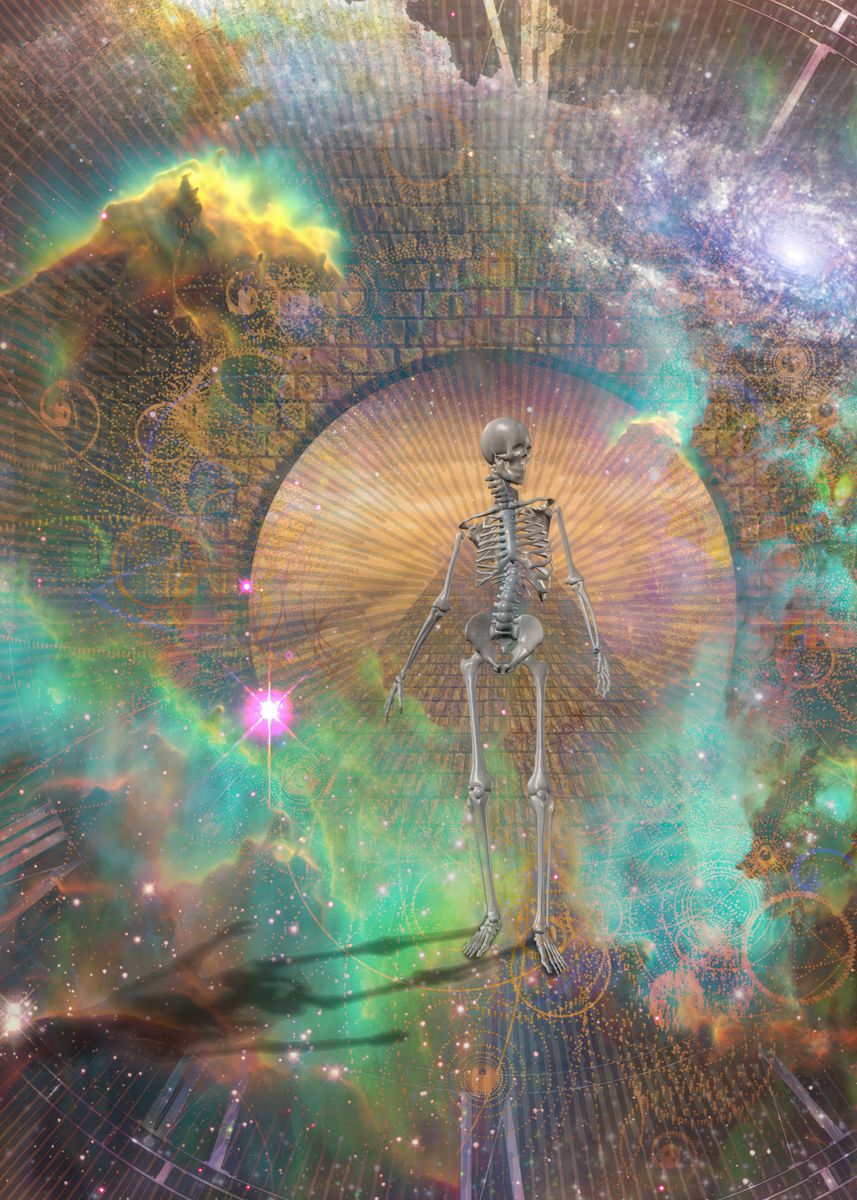 'Skeleton in Cosmic Space' Poster, picture, metal print, paint by Bruce ...