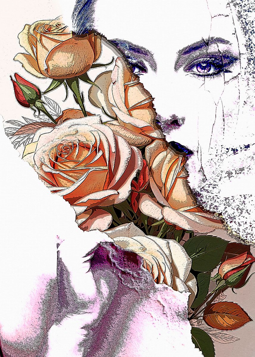 'Rose and Woman Portrait' Poster, picture, metal print, paint by ...