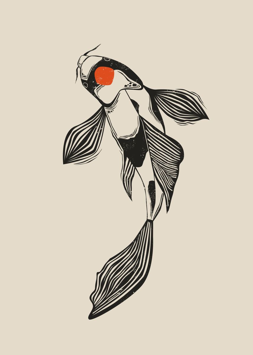 'Koi Fish Line Art' Poster, picture, metal print, paint by Indigo Rain ...