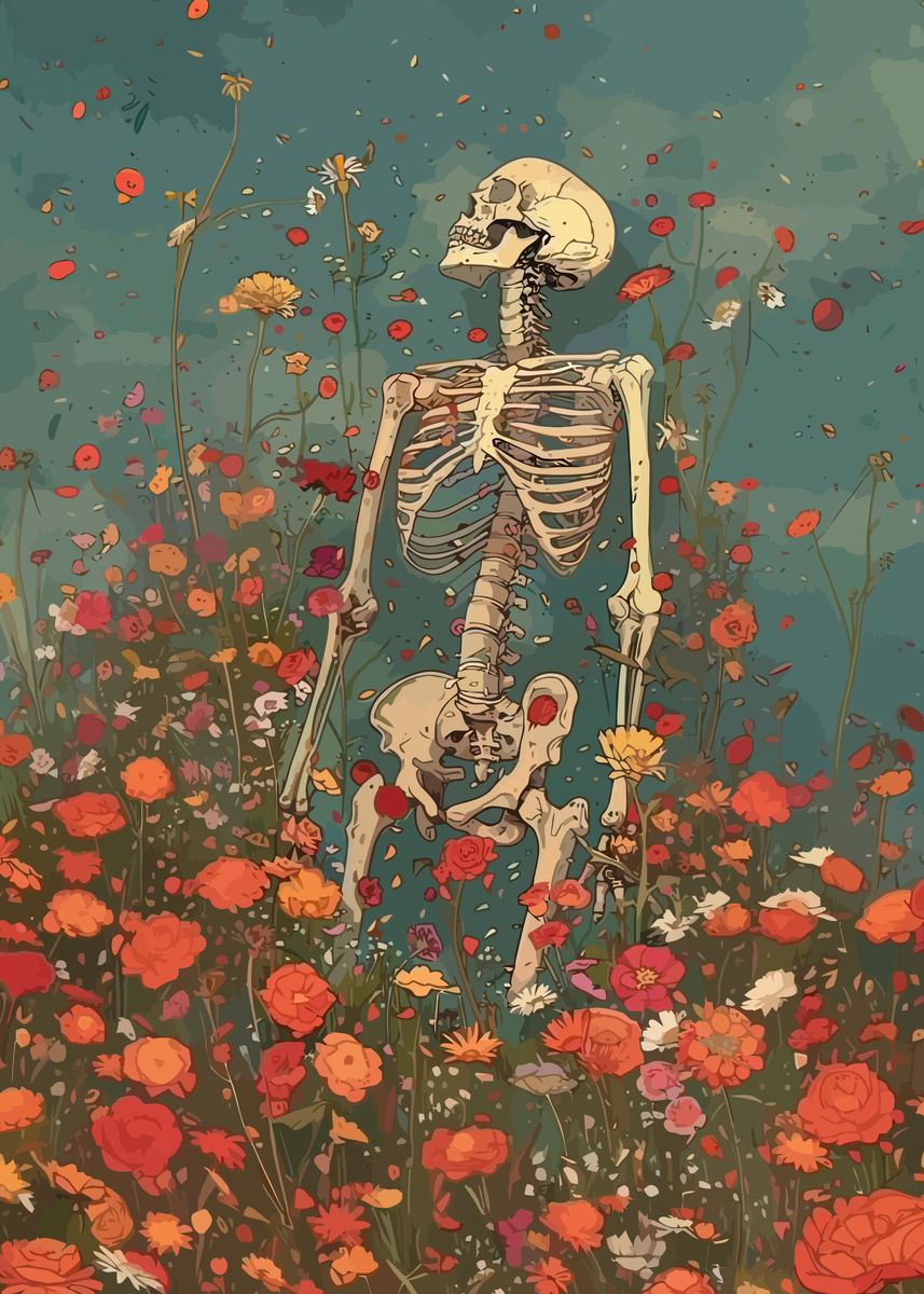 'Skeleton in Flower Field' Poster, picture, metal print, paint by HSG ...