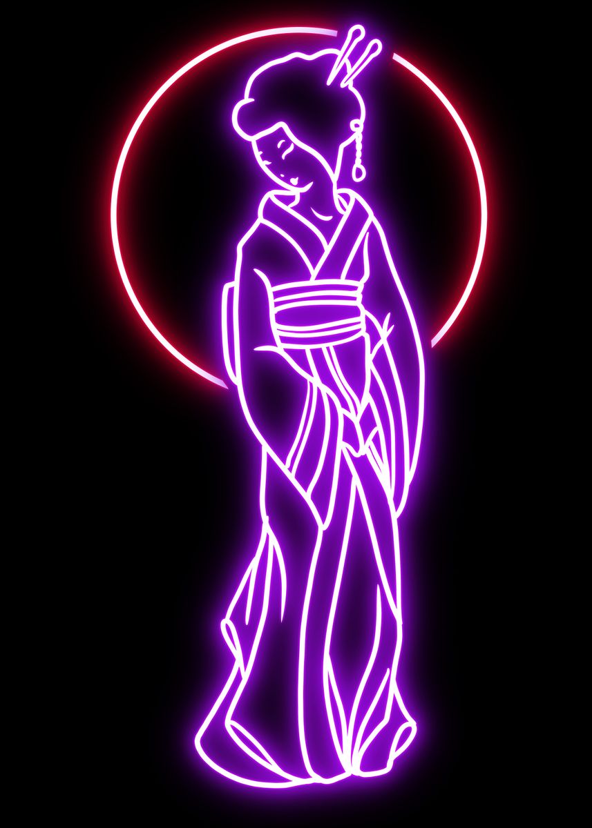 'Neon Geisha Illustration' Poster, picture, metal print, paint by ...