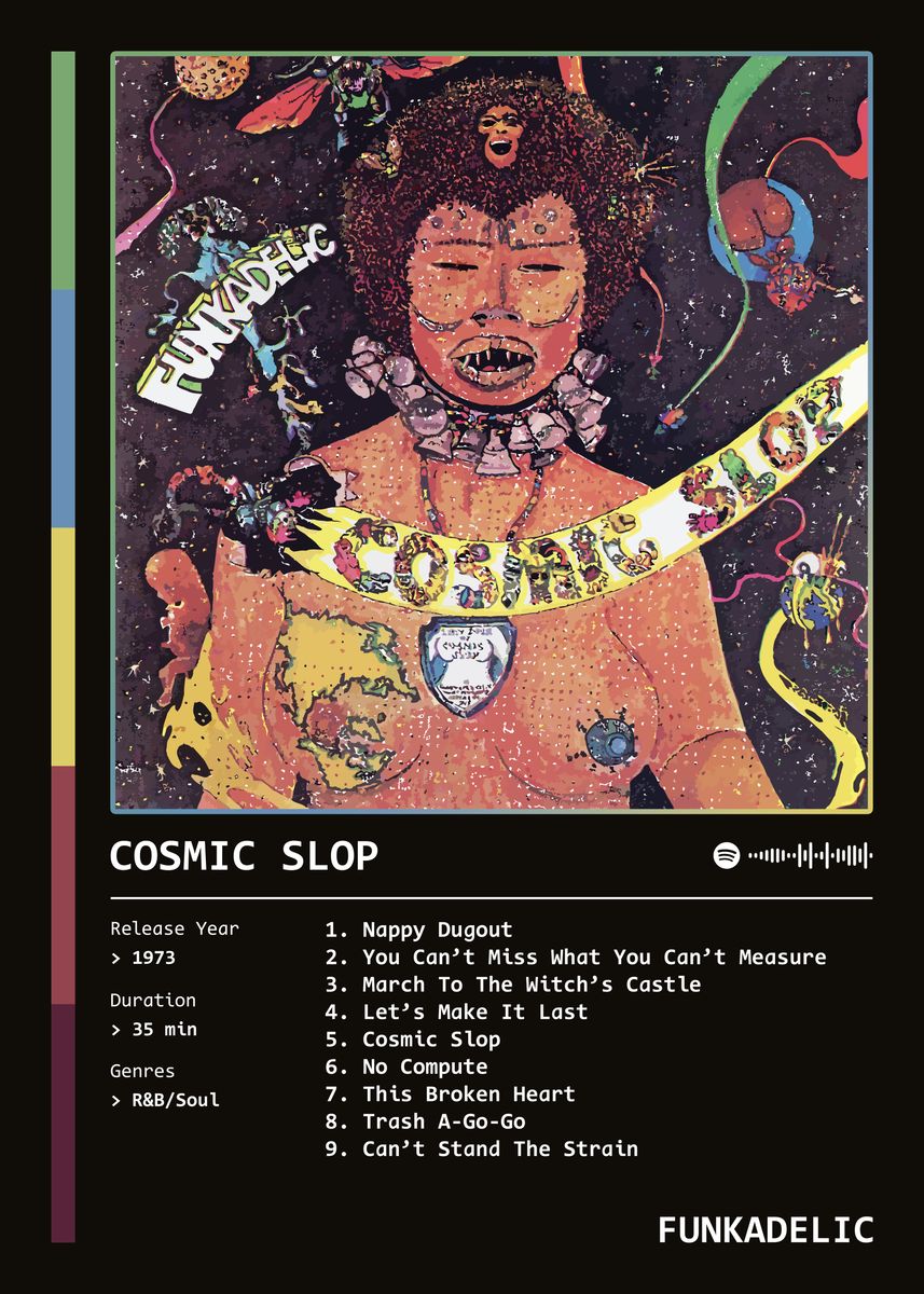 'Cosmic Slop (1973) Album by Funkadelic' Poster, picture, metal print, paint by Colorfux | Displate