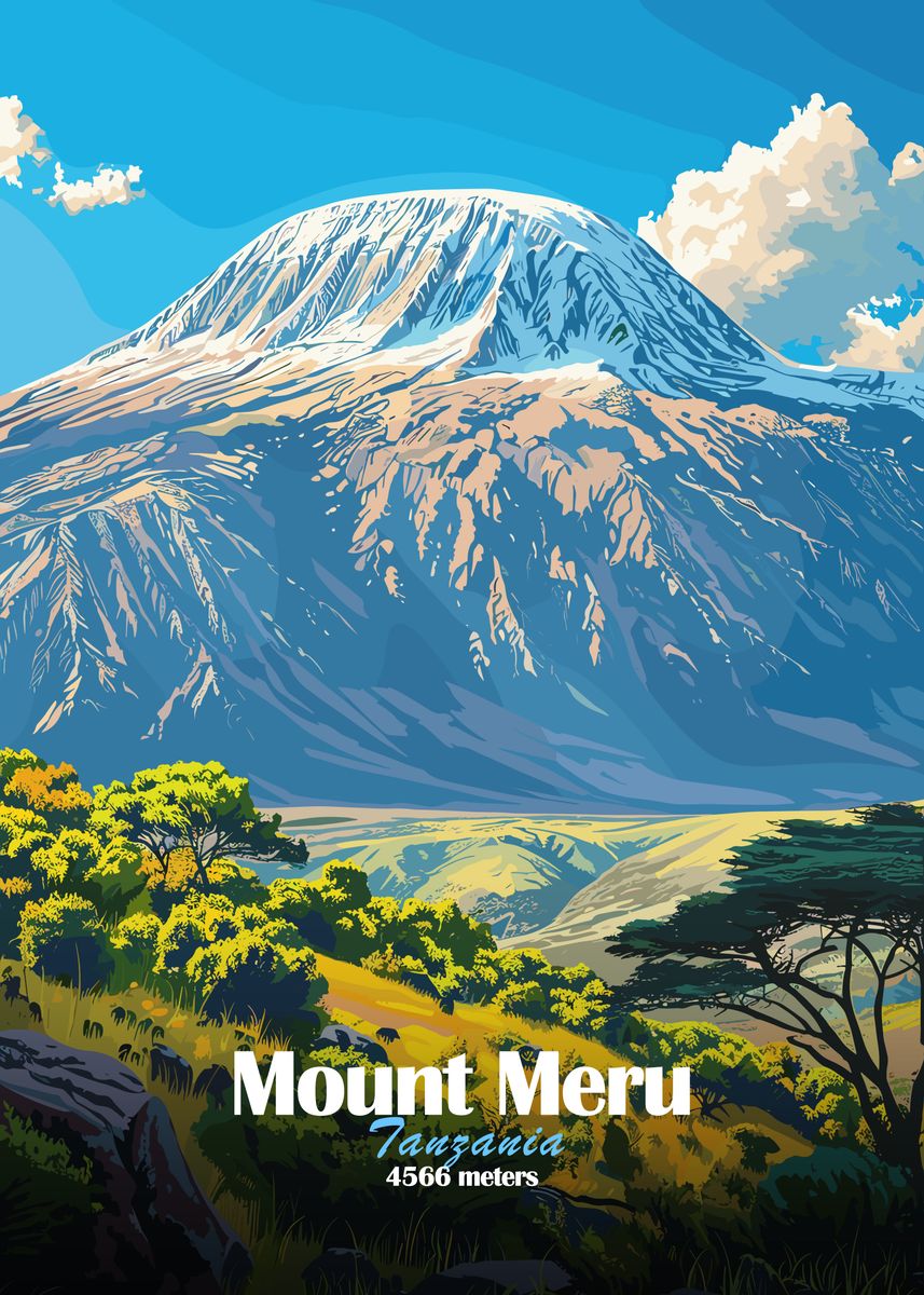 'Mount Meru, Tanzania' Poster, picture, metal print, paint by Mason ...