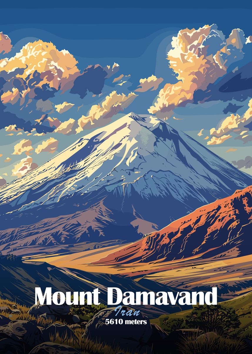'Mount Damavand Illustration' Poster, picture, metal print, paint by Mason Clark | Displate