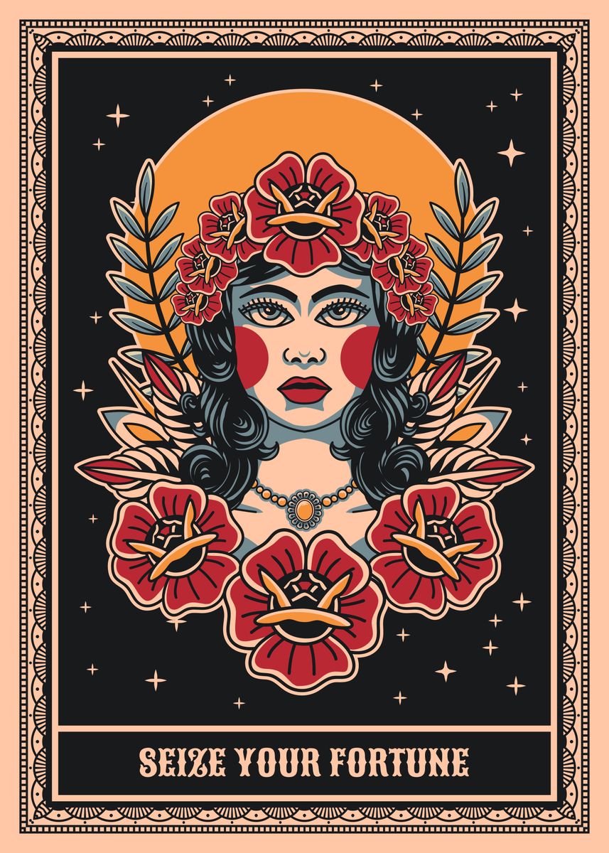 'Fortune vintage tattoo art' Poster, picture, metal print, paint by ...