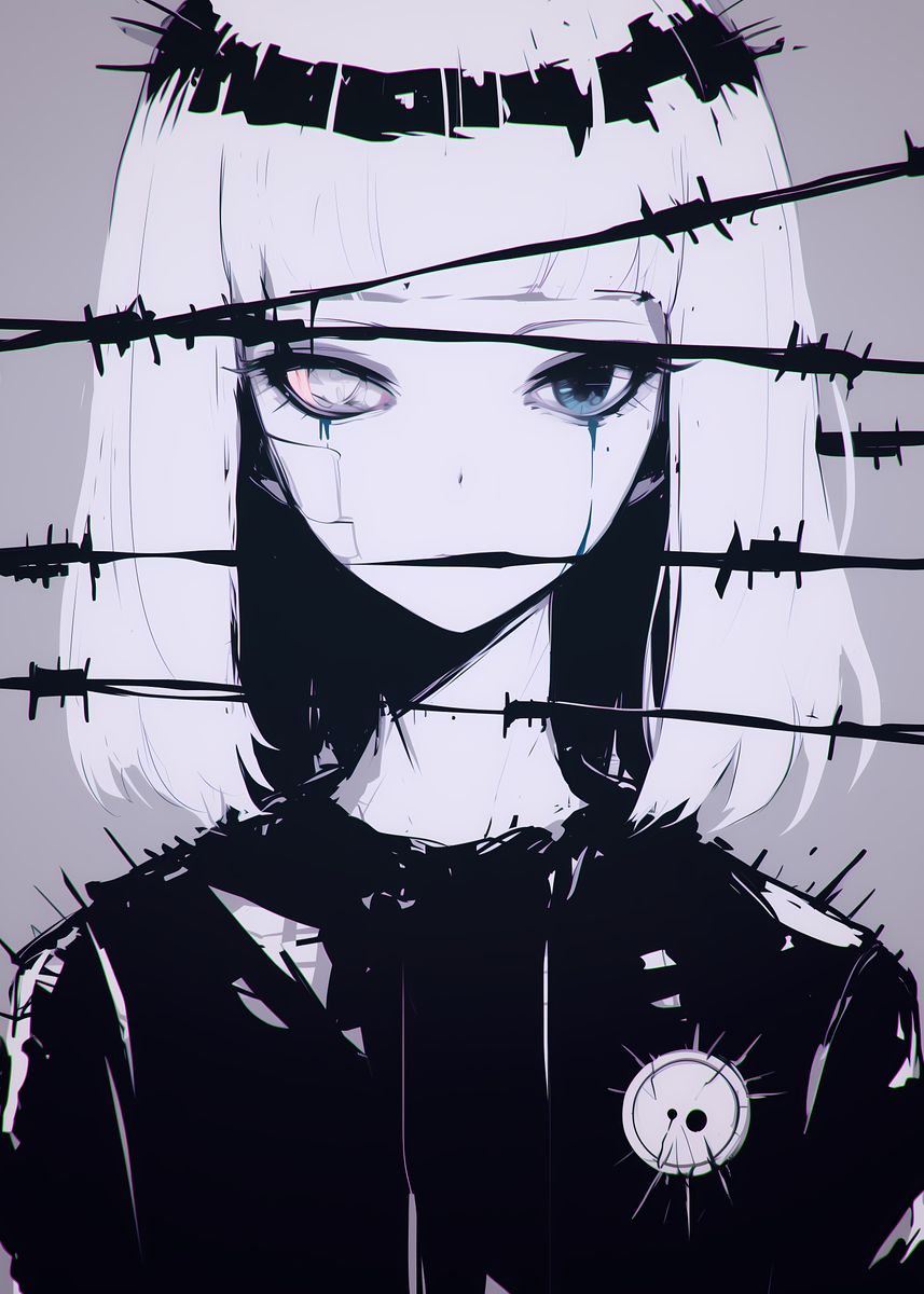 'Anime Girl with Barbed Wire' Poster, picture, metal print, paint by ...