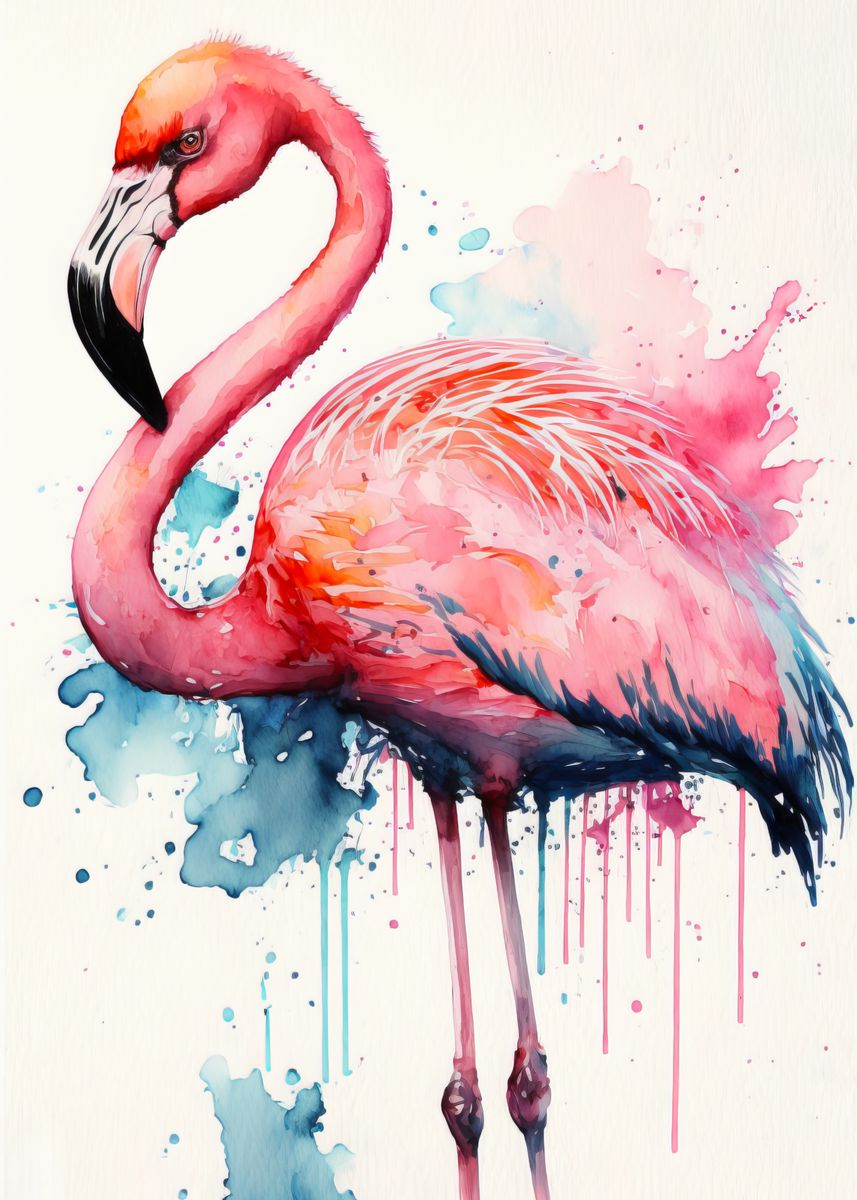 'Watercolor Flamingo' Poster, picture, metal print, paint by Adames Art ...