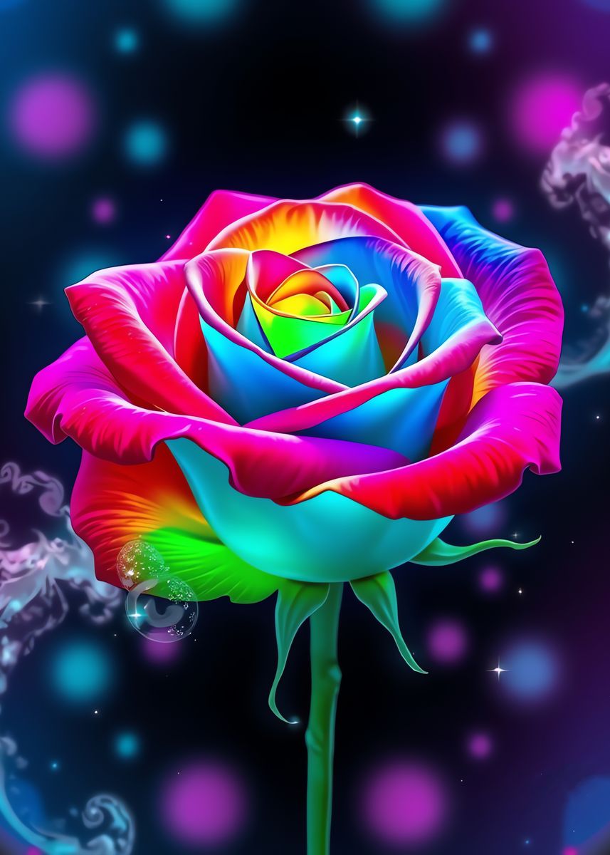 'Rainbow Rose' Poster, picture, metal print, paint by Burashi | Displate