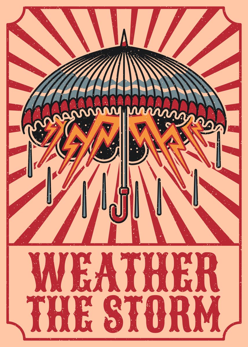 'Umbrella & storm vintage art' Poster, picture, metal print, paint by ...