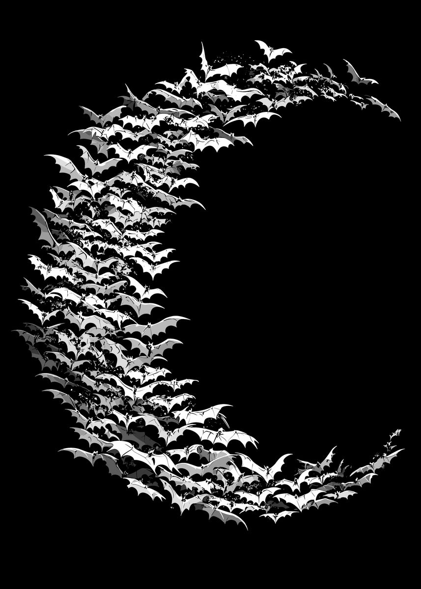 'Bats Forming Crescent Moon' Poster, picture, metal print, paint by ...