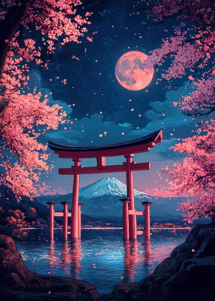 'Japanese Night Scene' Poster, picture, metal print, paint by Samantha ...