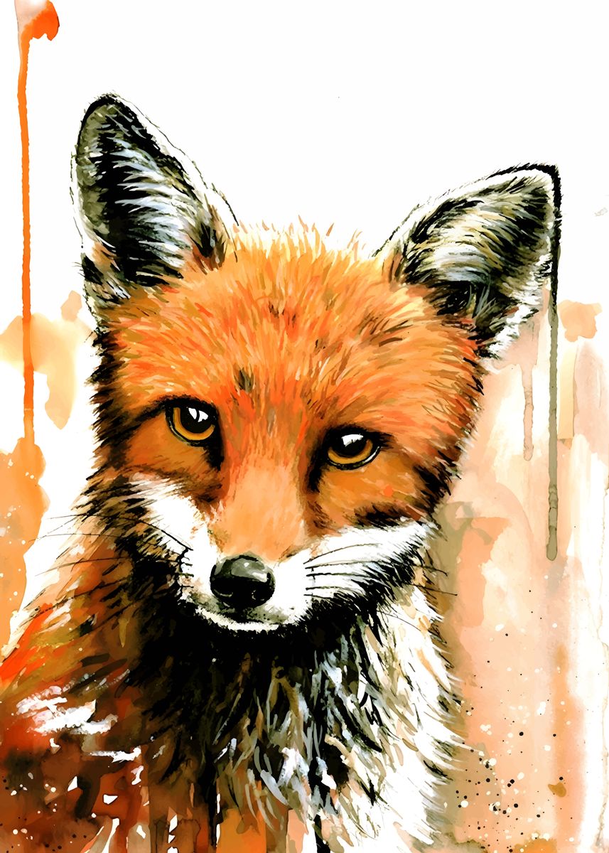 'Watercolor Fox Portrait' Poster, picture, metal print, paint by Dream ...