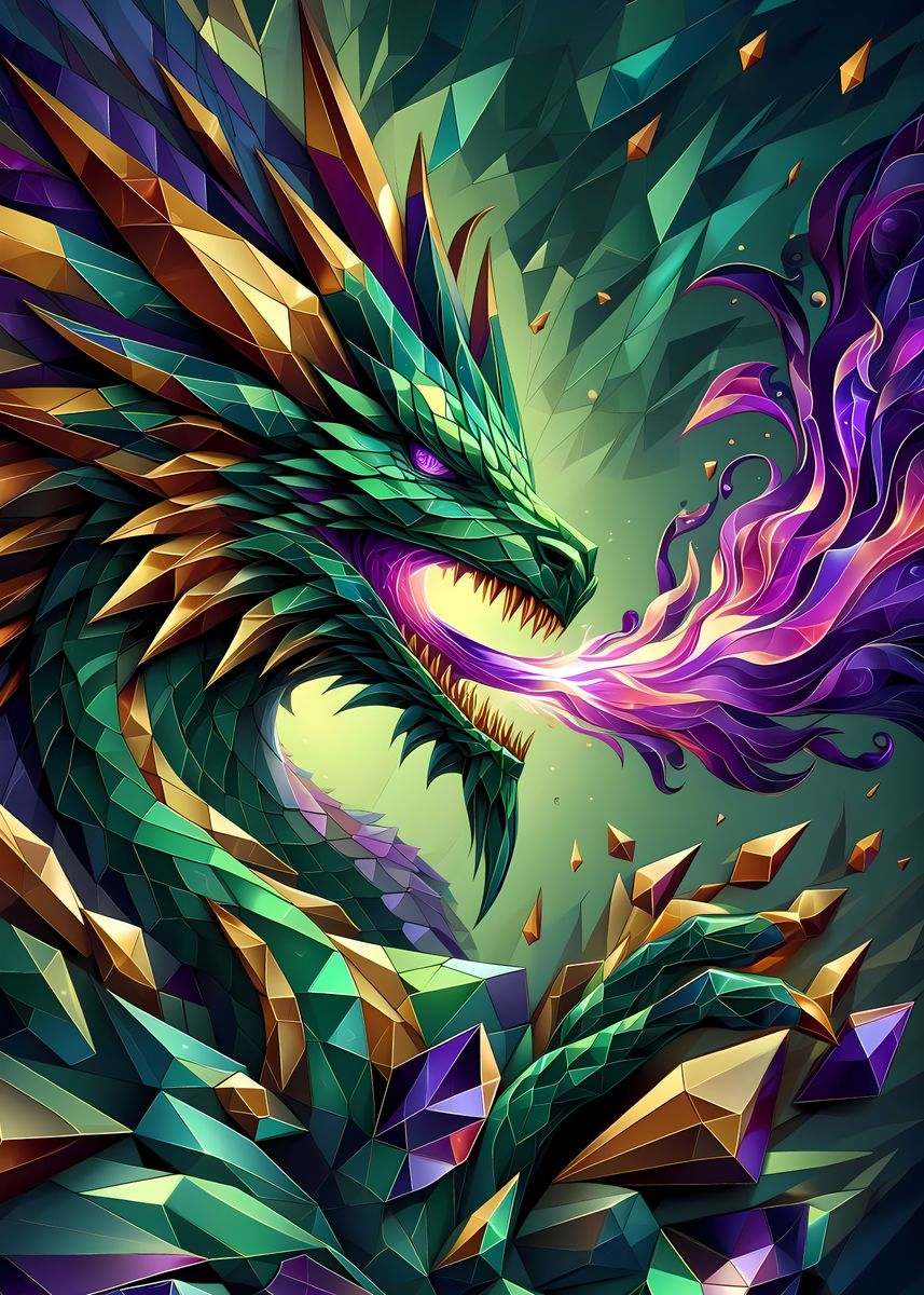'Emerald Shard Dragon ' Poster, picture, metal print, paint by Diz ...
