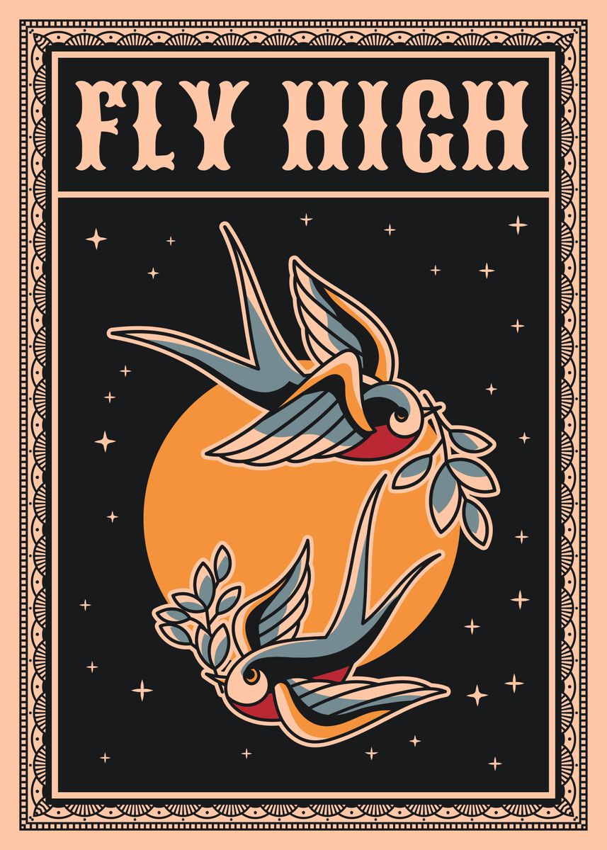 'Fly high vintage design illustration' Poster, picture, metal print ...