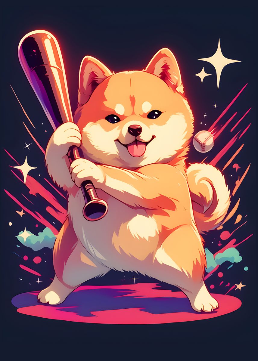 'Shiba Inu Baseball' Poster, picture, metal print, paint by Alexander ...