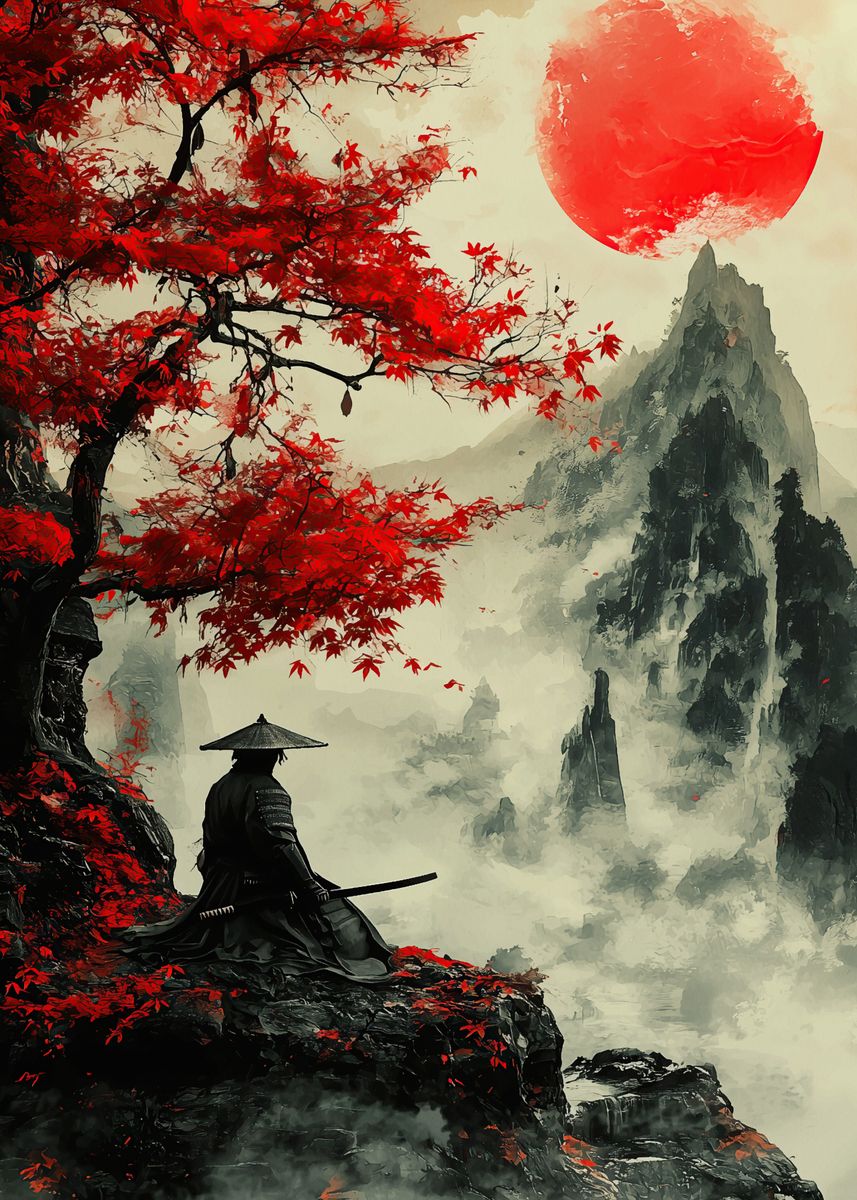 'Samurai in Red Autumn' Poster, picture, metal print, paint by Leroy ...