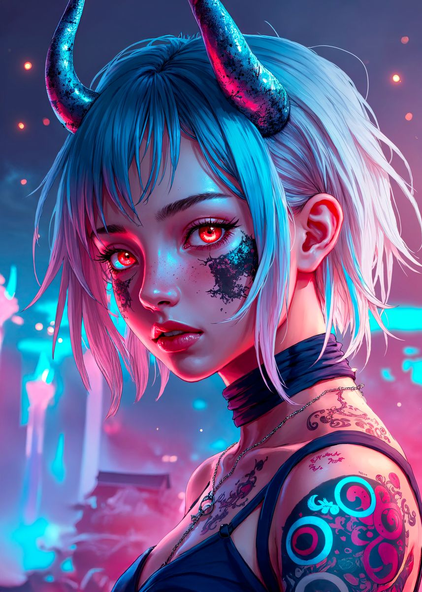 'Cyberpunk Demon Girl' Poster, picture, metal print, paint by shakes ...