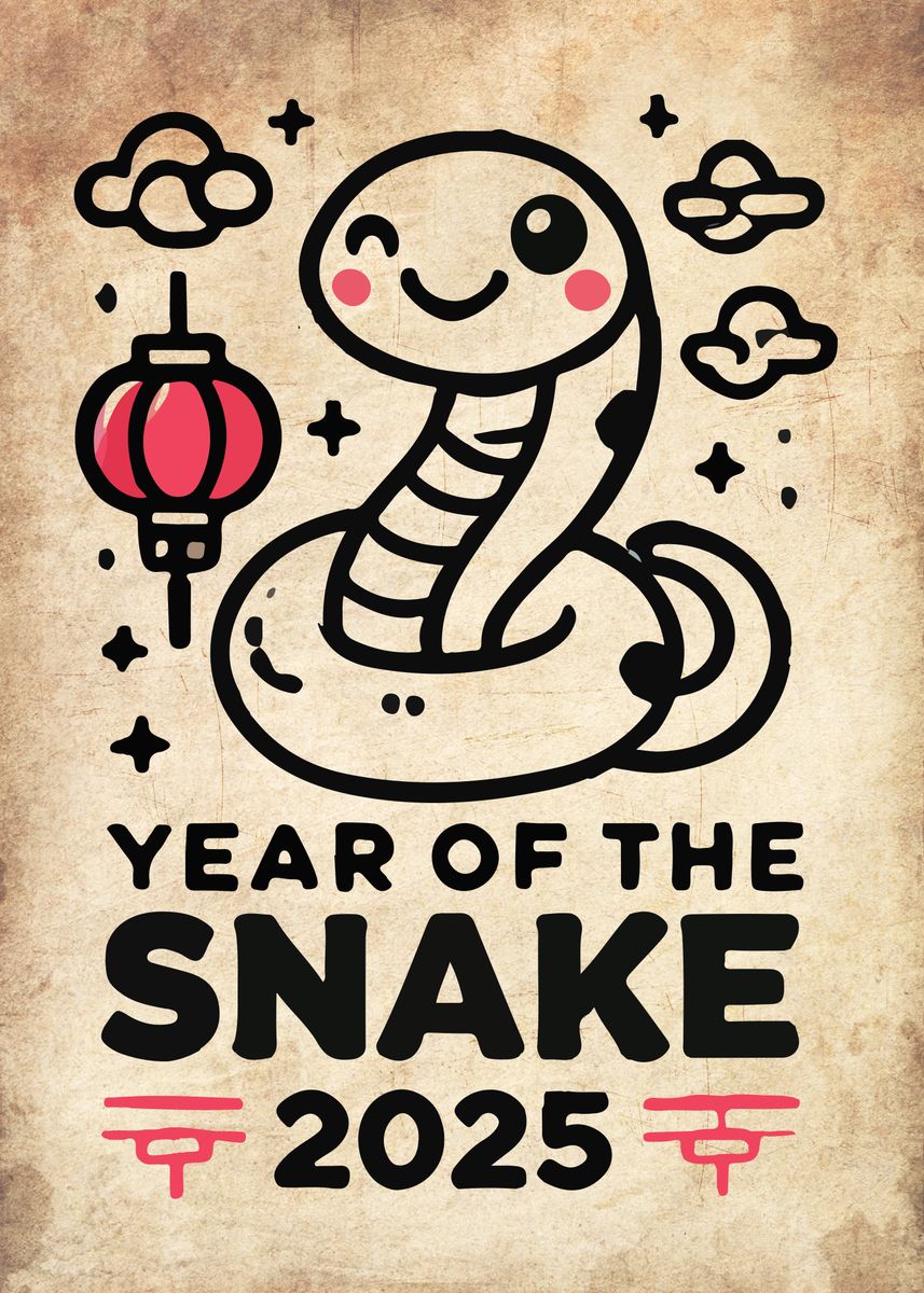 'Year of the Snake 2025 - Cute Lunar New Year' Poster, picture, metal ...