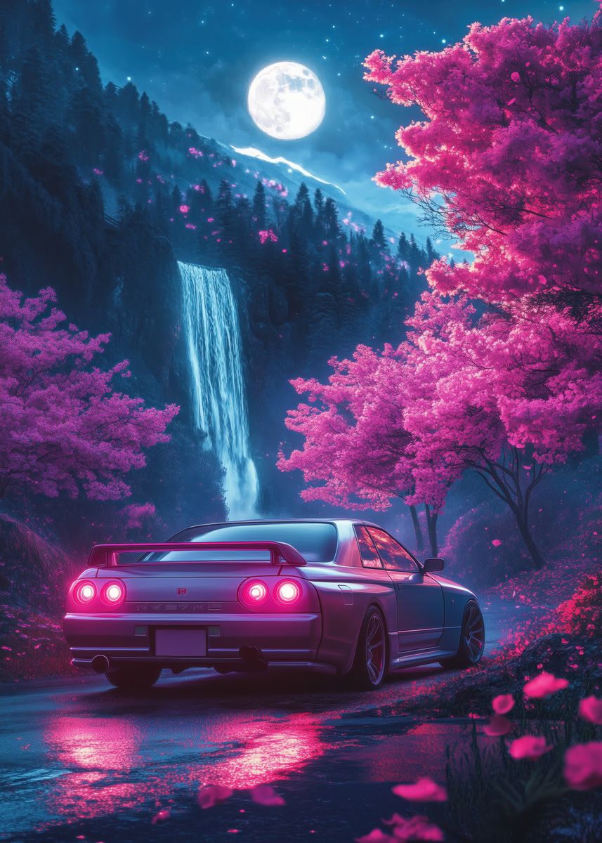 'Nissan Skyline R32 Night Scene' Poster, picture, metal print, paint by ...