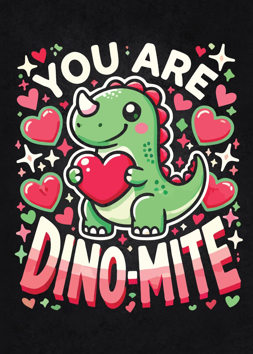 'You Are Dino-Mite - Cute Dinosaur Valentine's Day' Poster, picture ...