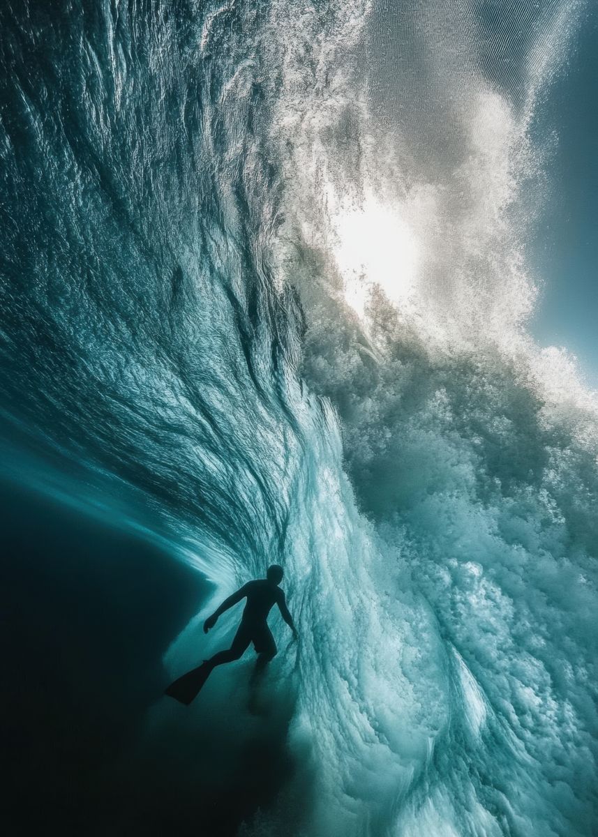 'Surfer Under a Wave' Poster, picture, metal print, paint by XVKE ...