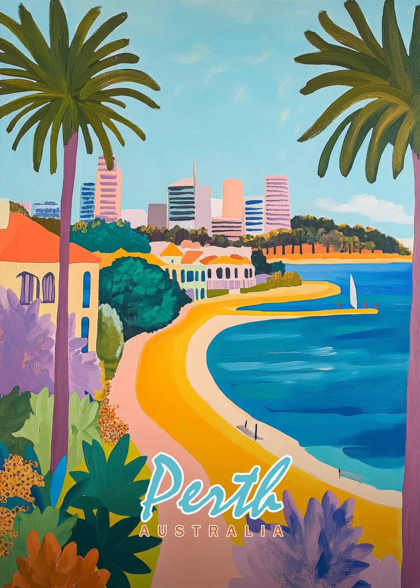 'Perth, Australia Cityscape' Poster, picture, metal print, paint by ...