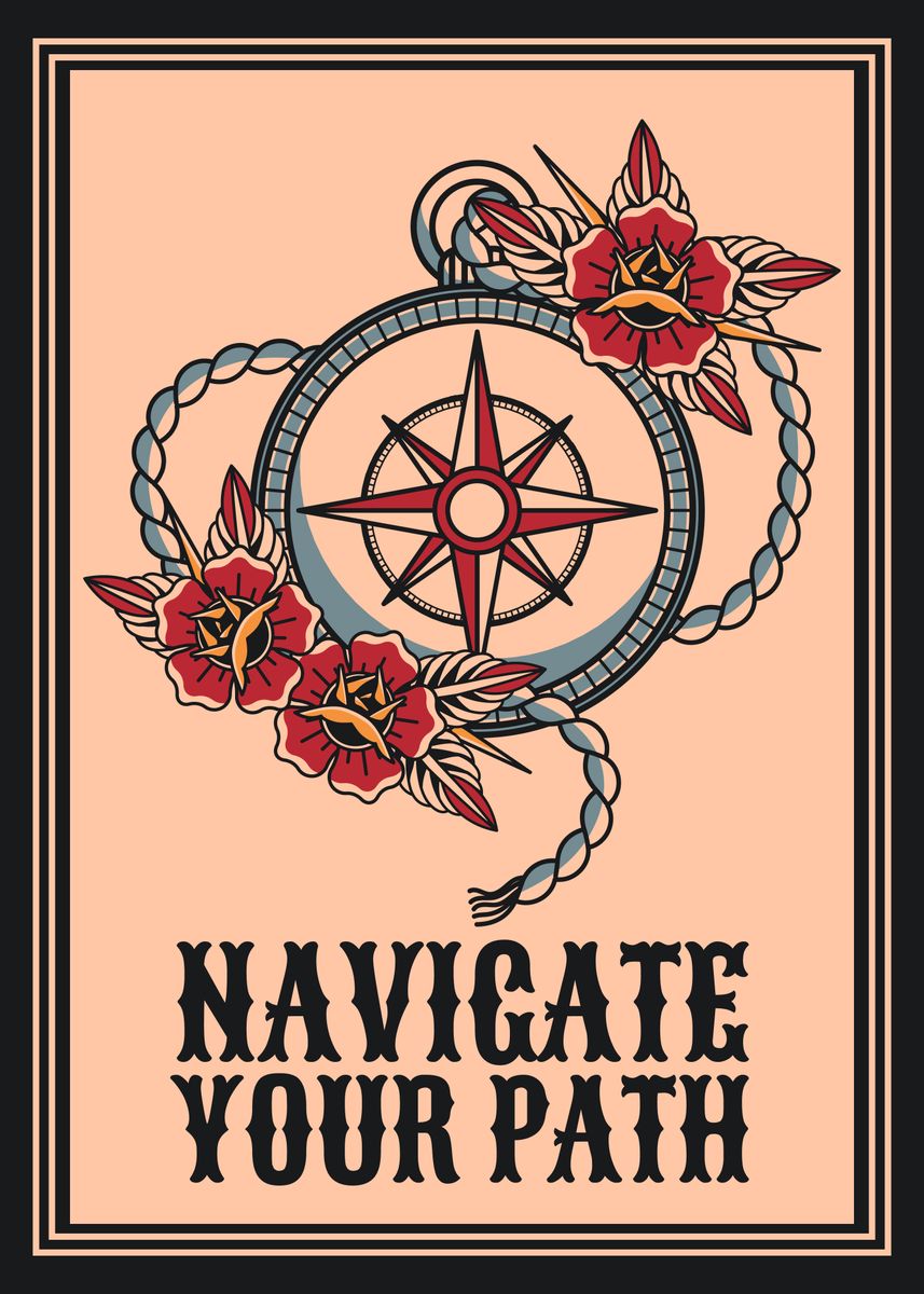 'Compass & roses, vintage art' Poster, picture, metal print, paint by taofik Designformerch ...