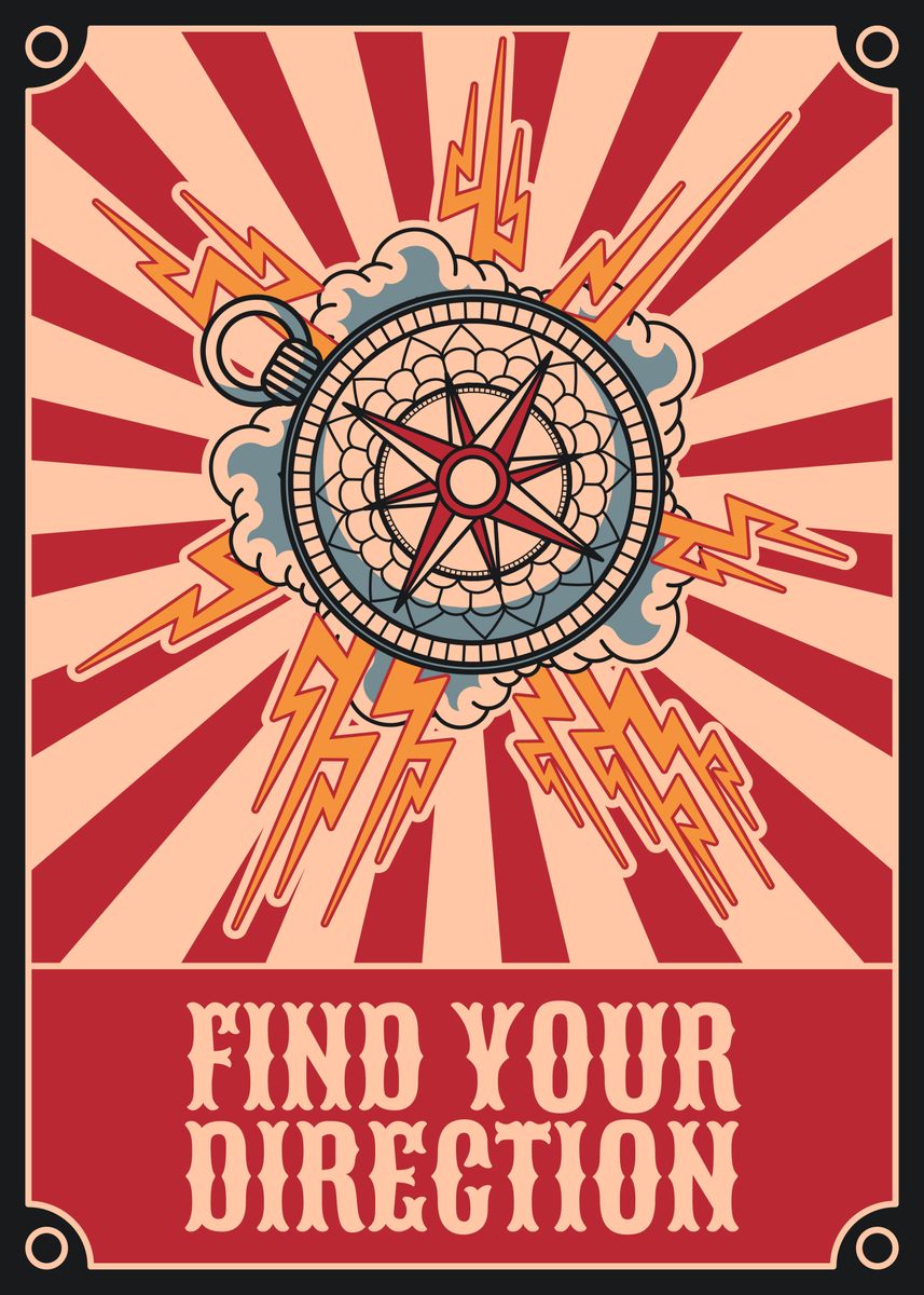 'Compass & lightning, vintage art' Poster, picture, metal print, paint ...