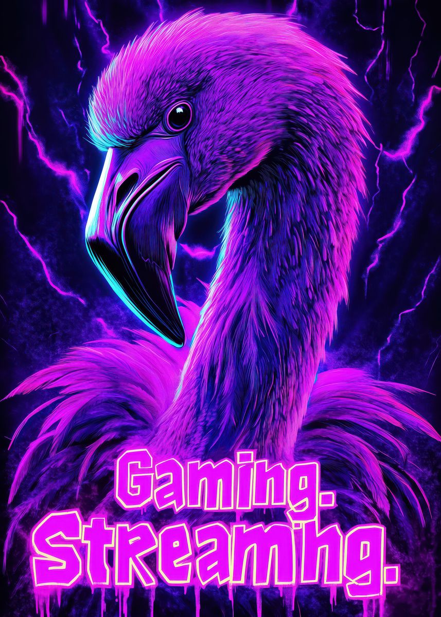 'Neon Flamingo Gaming' Poster, picture, metal print, paint by Spooky ...
