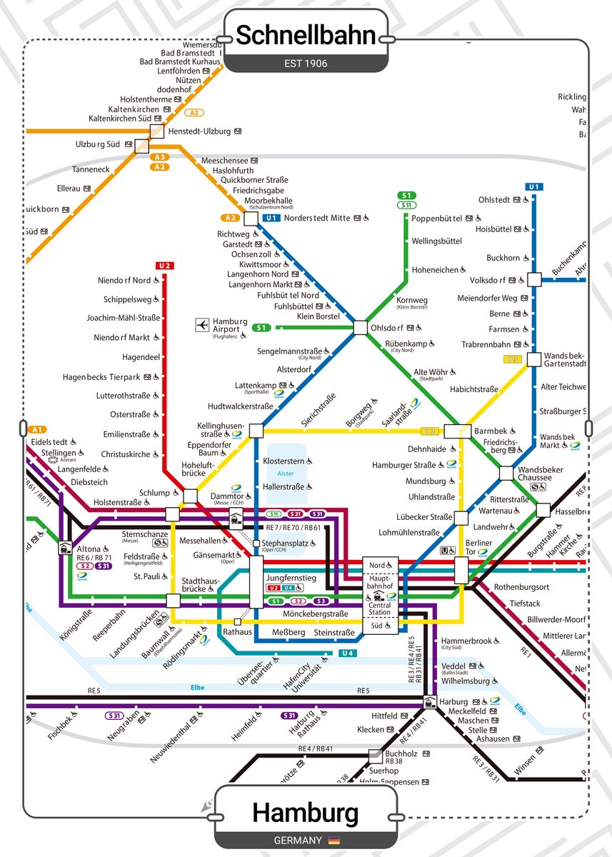 'Hamburg Subway Map' Poster, picture, metal print, paint by Alexandre ...