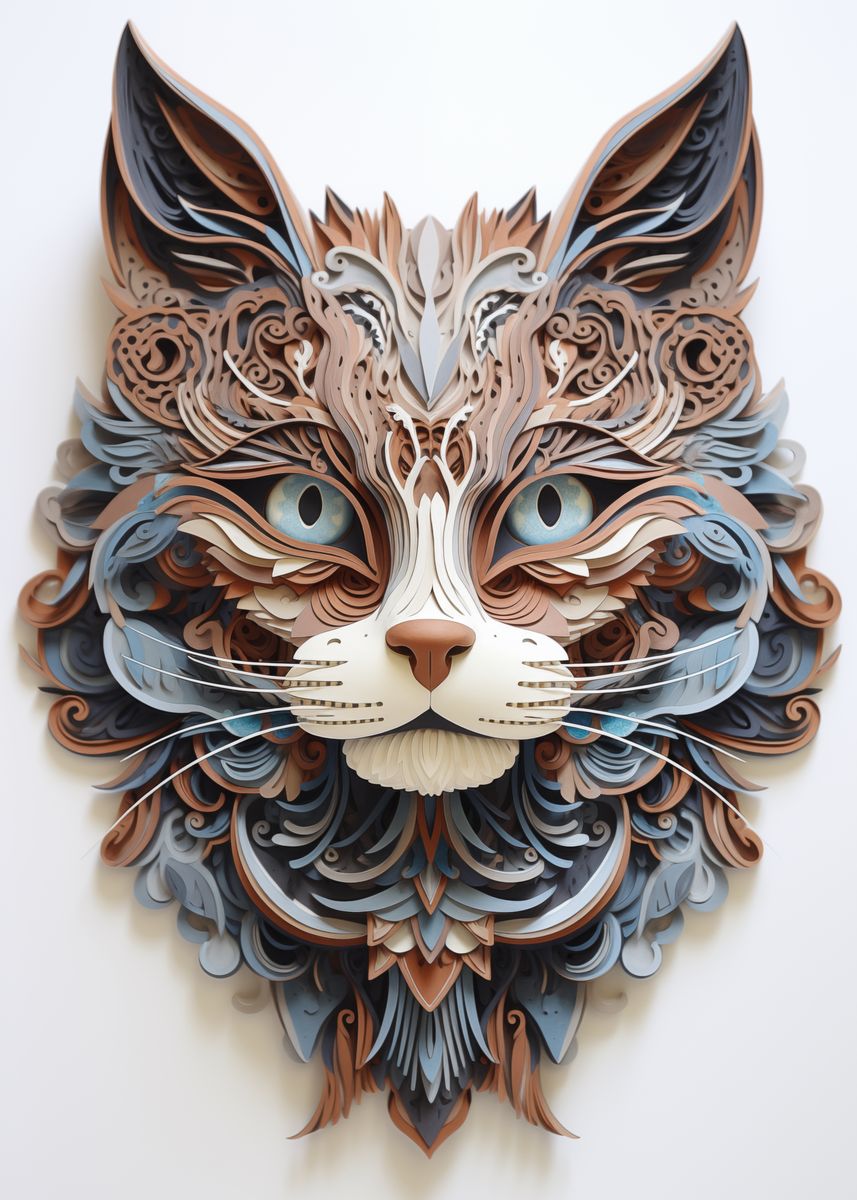 'Papercut Cat Head Portrait' Poster, picture, metal print, paint by ...