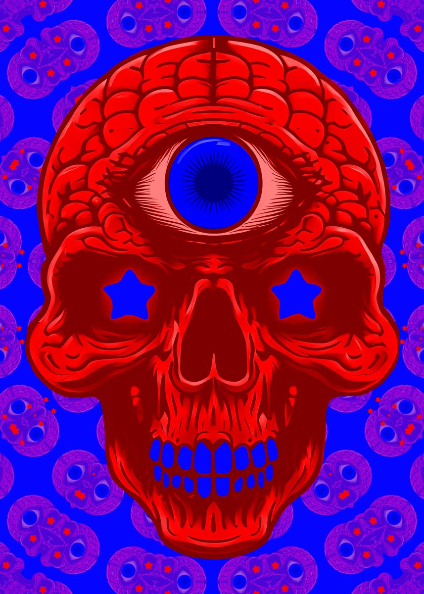 'Red Skull Third Eye' Poster, picture, metal print, paint by Diz Plate ...