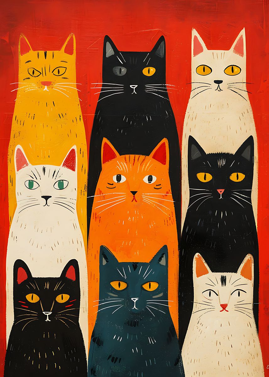 'Nine Cats Portrait' Poster, picture, metal print, paint by ...