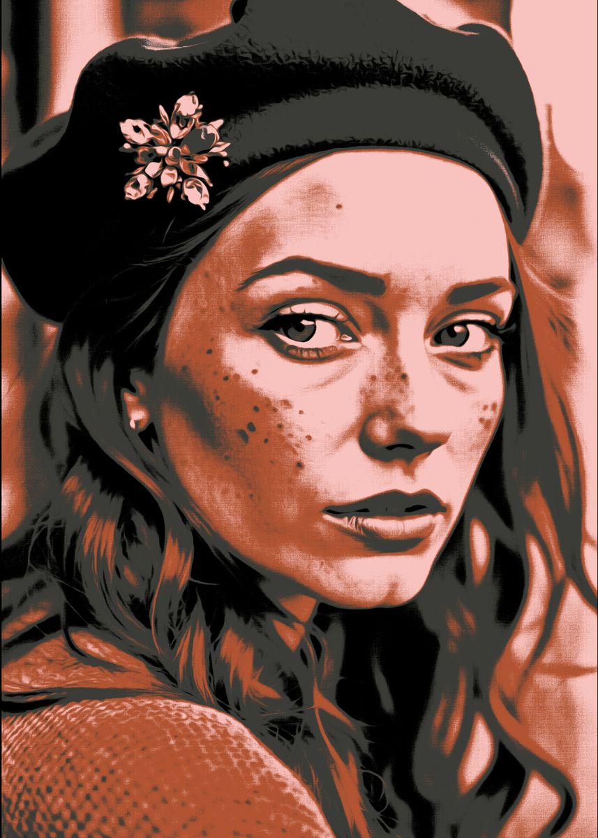 'Woman in Beret Portrait' Poster, picture, metal print, paint by ...
