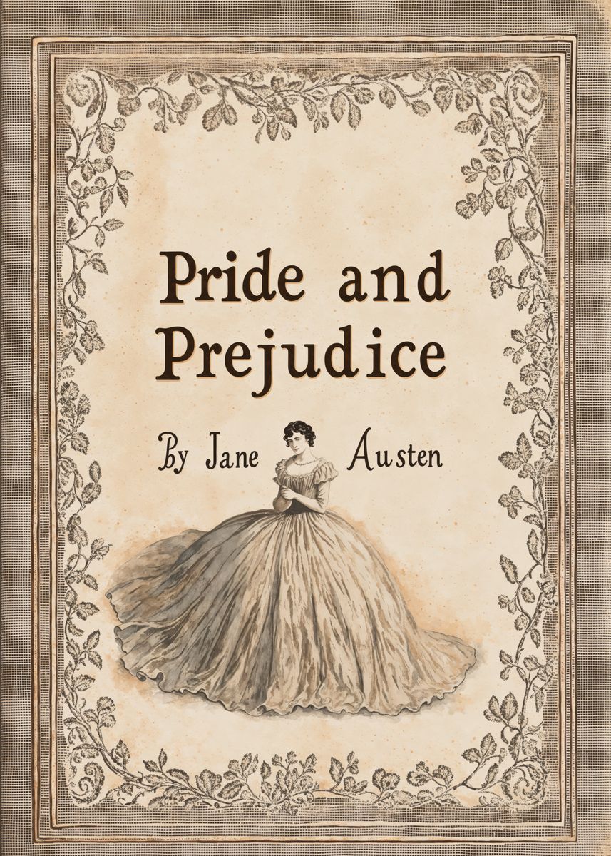 'Pride and Prejudice Jane Austen Brown Book Cover' Poster, picture ...