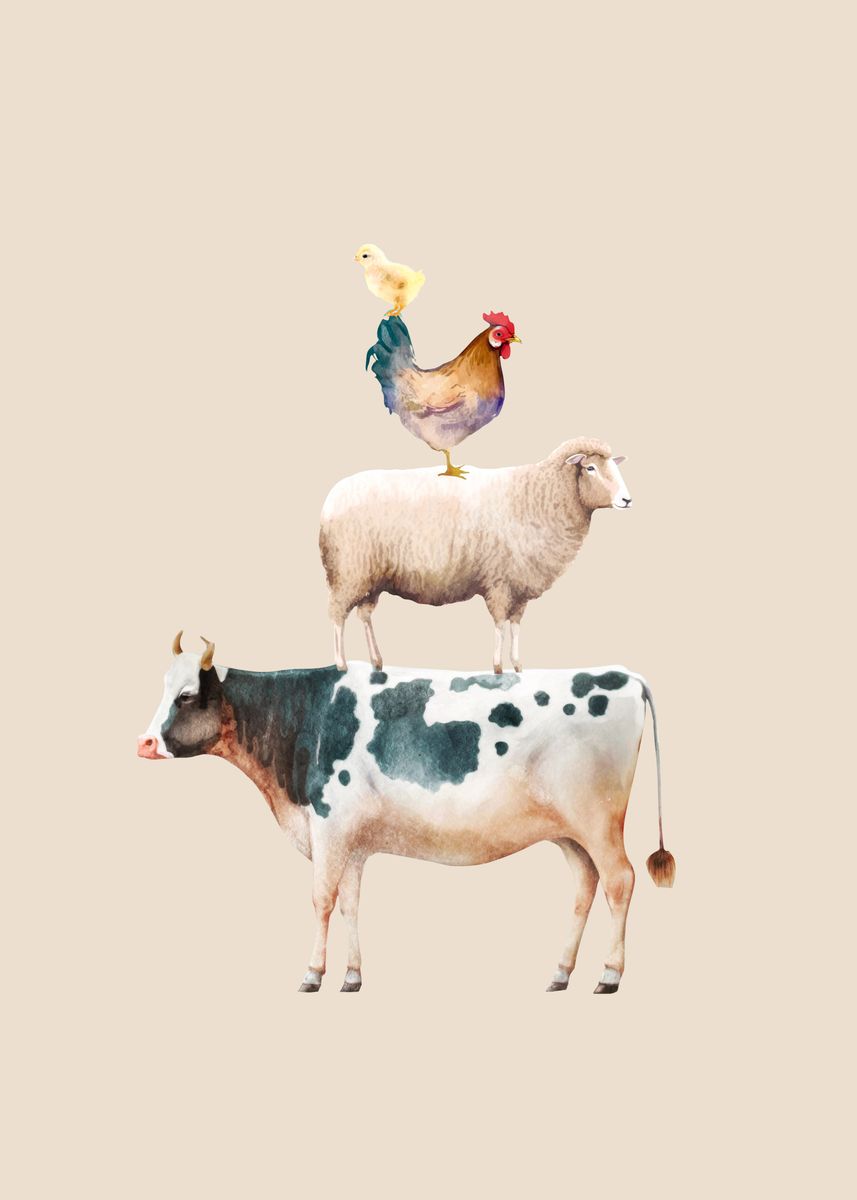 'Farm Animal Stack' Poster, picture, metal print, paint by Svetlana ...